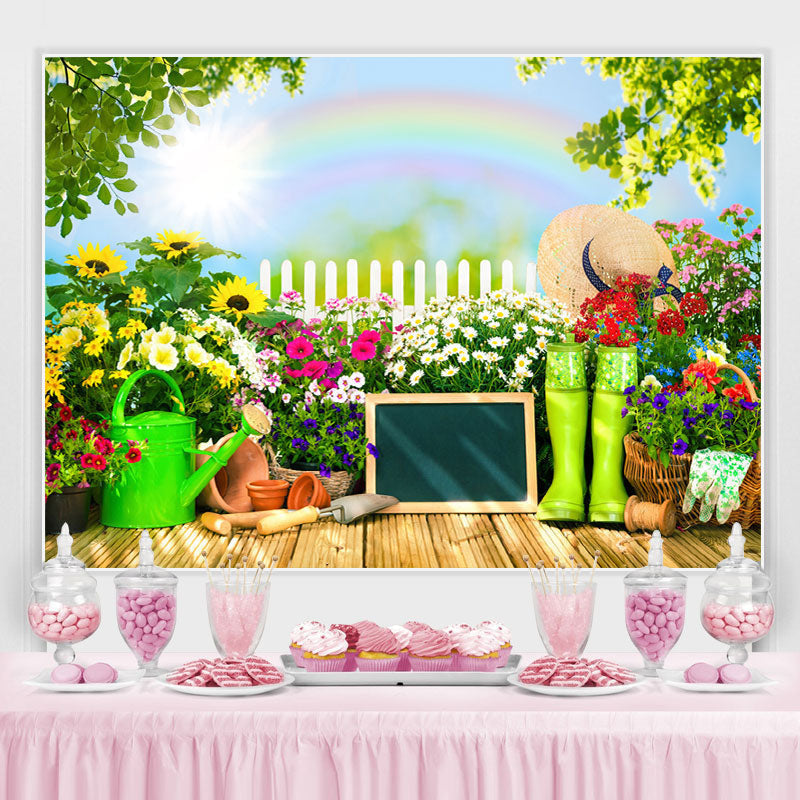 Rainbow Floral Garden Straw Hat Summer Backdrop - Lofaris