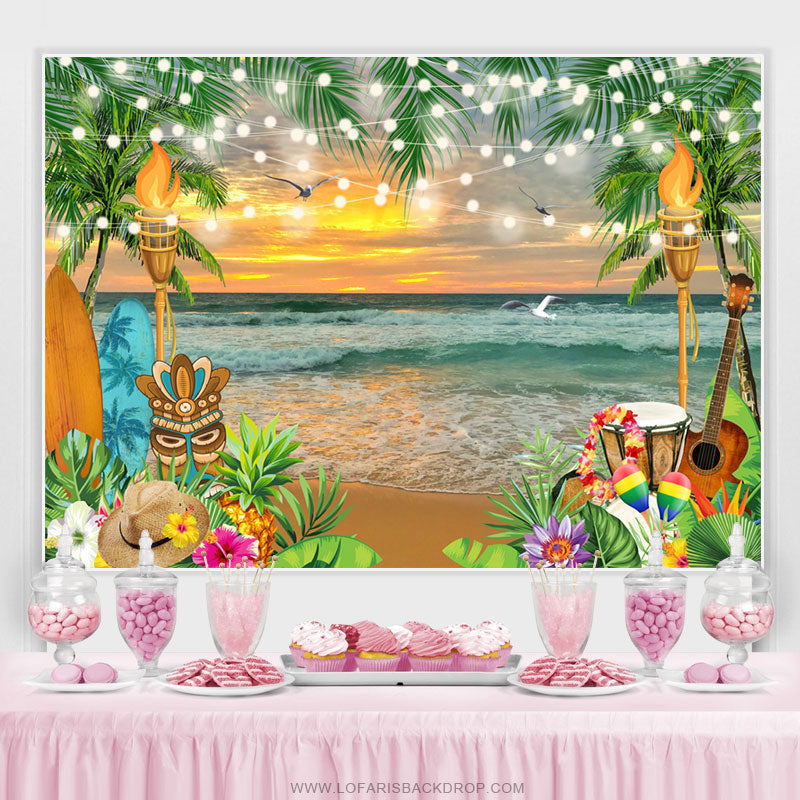 Sunset Summer Beach Coconut Theme Birthday Backdrop – Lofaris