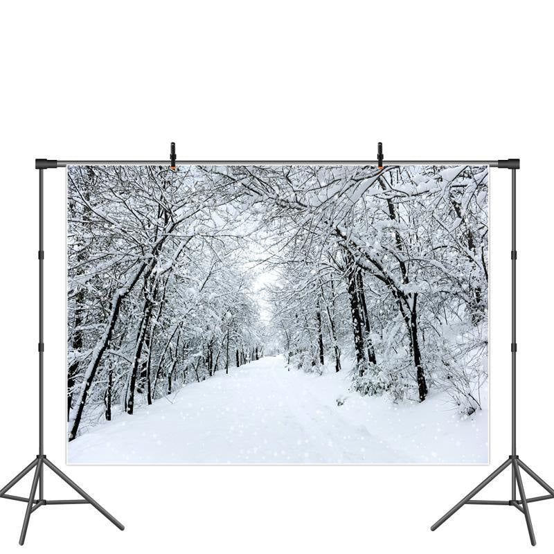 Lofaris White And Snowy Highway With Trees Winter Backdrop