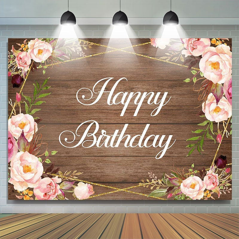 Wood Pink Flowers Happy Birthday Backdrop for Women – Lofaris