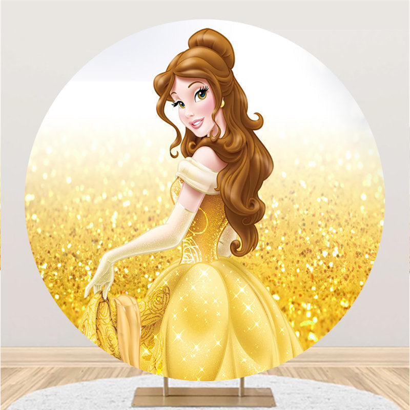 Round Yellow Princess Birthday Belle Backdrops - Lofaris