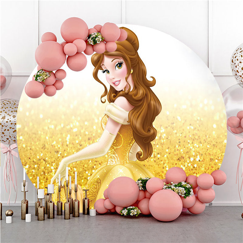 Round Yellow Princess Birthday Belle Backdrops - Lofaris